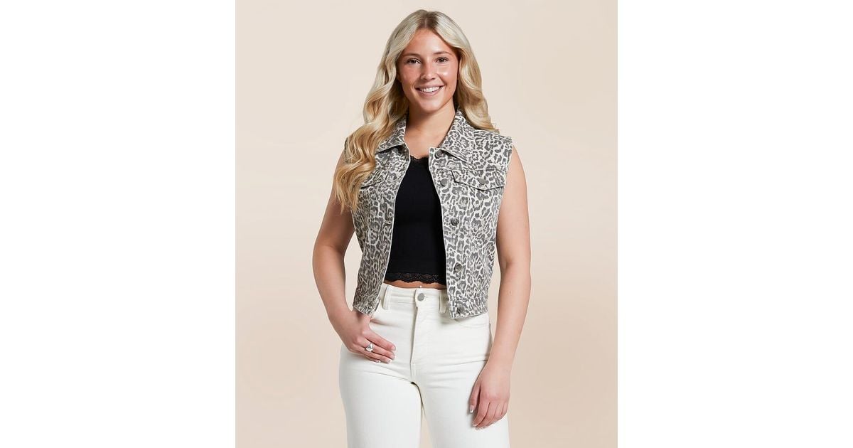 Vigoss Cheetah Trucker Denim Vest in Brown | Lyst