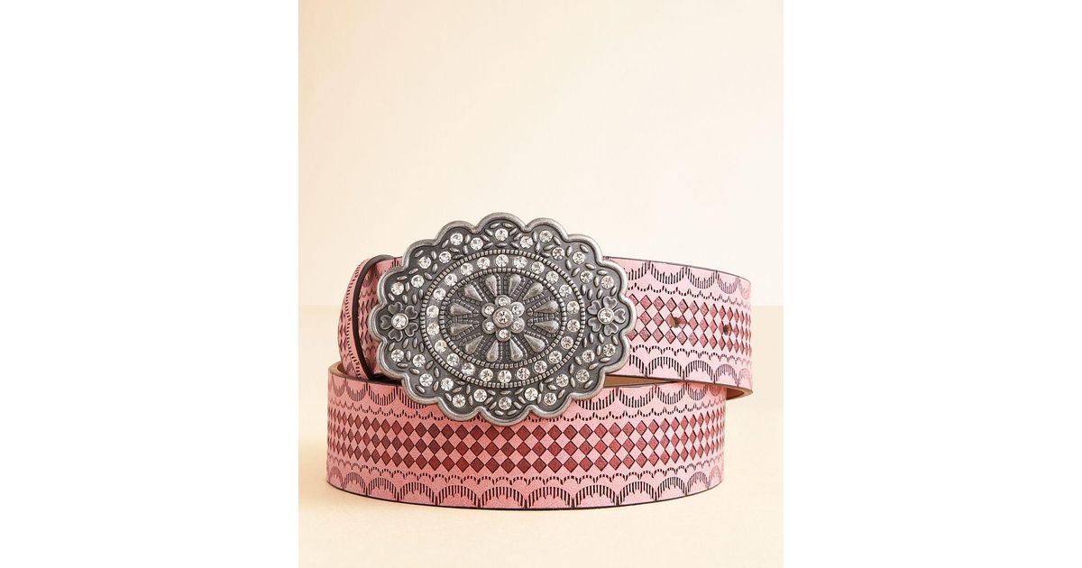 BKE Checkered Glitz Belt in Pink | Lyst