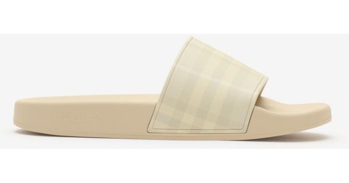 Burberry Check Slides in Natural | Lyst