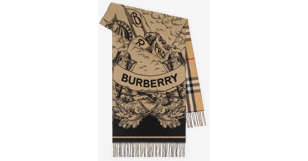 Burberry Ekd Cashmere Reversible Scarf in Natural | Lyst