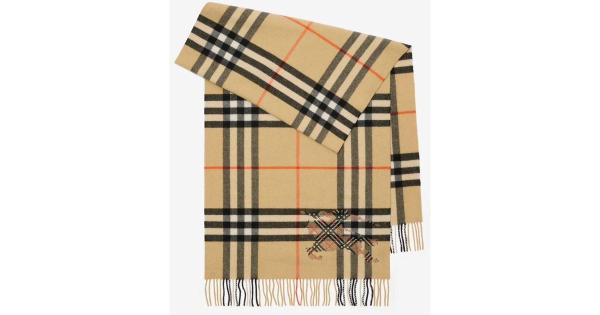 Burberry Wide Cross Stitch Ekd Check Cashmere Scarf in Metallic | Lyst UK