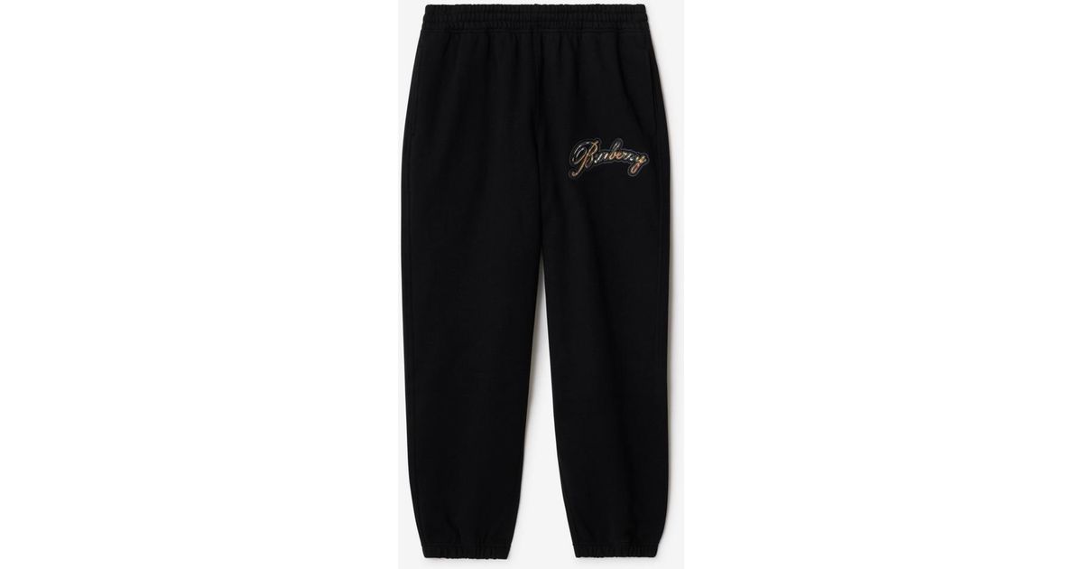 Burberry Check Cursive Logo Cotton Jogging Pants in Black for Men | Lyst UK