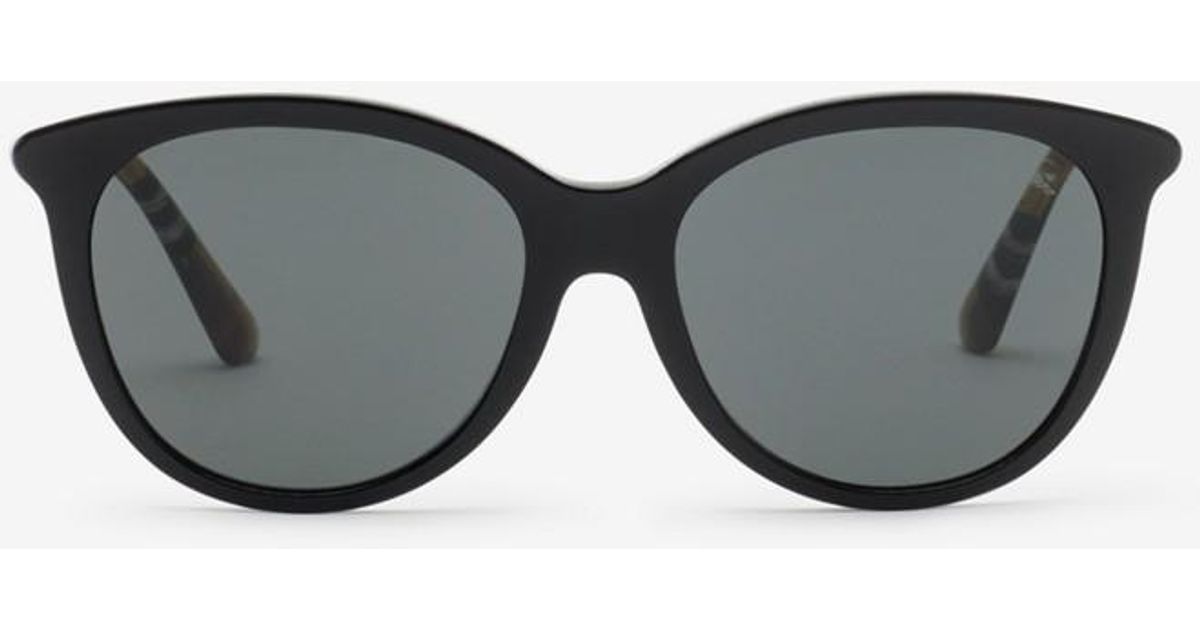 Burberry Tubular Check Round Sunglasses in Black | Lyst