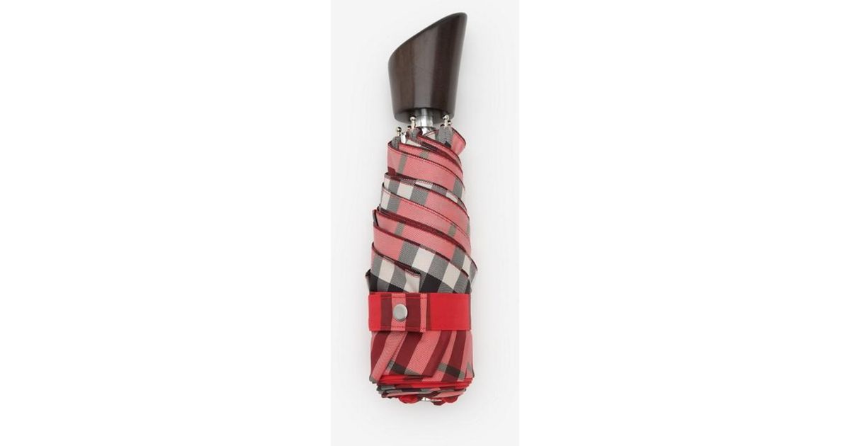 Burberry Check Folding Umbrella in Red | Lyst UK