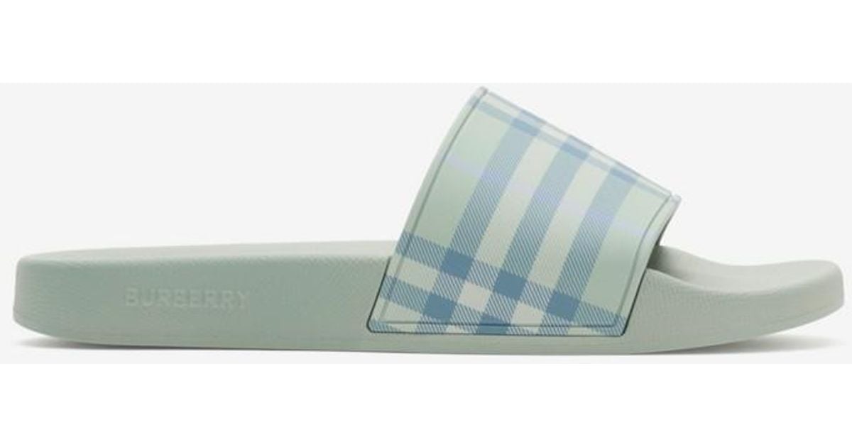 Burberry Check Slides in Green | Lyst UK