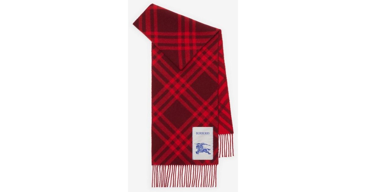 Burberry Check Cashmere Scarf in Red | Lyst UK