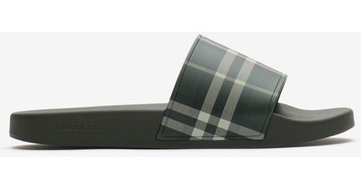 Burberry Check Slides in Green for Men | Lyst UK