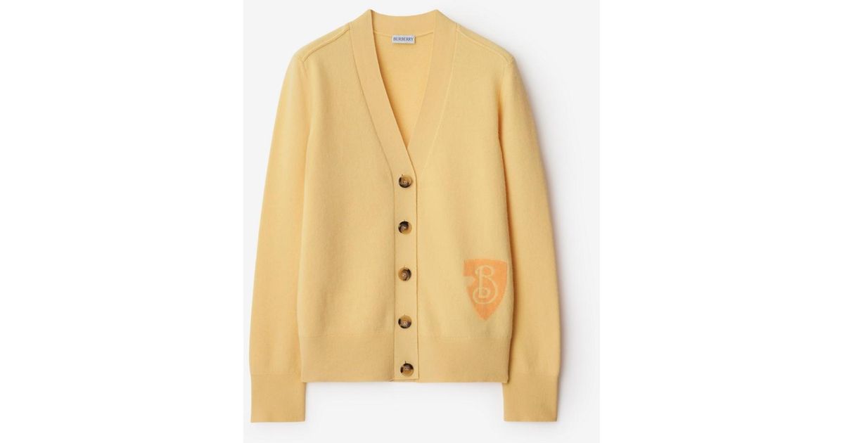 Burberry B Shield Wool Blend Cardigan in Yellow | Lyst