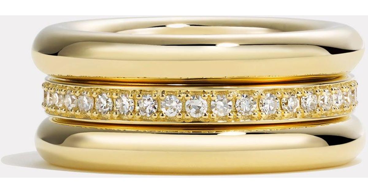 BY PARIAH Triple & Diamond Pinky Ring Stack in Metallic | Lyst UK