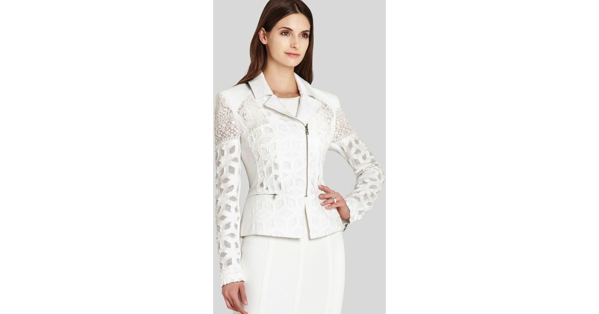BCBGMAXAZRIA Bcbg Max Azria Jacket Boe Jacquard Lace Moto in White | Lyst
