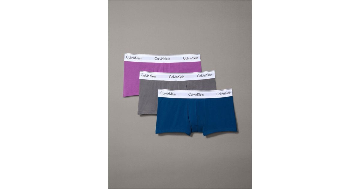 Calvin Klein Modern Cotton Stretch 3-pack Low Rise Trunk in Purple for ...