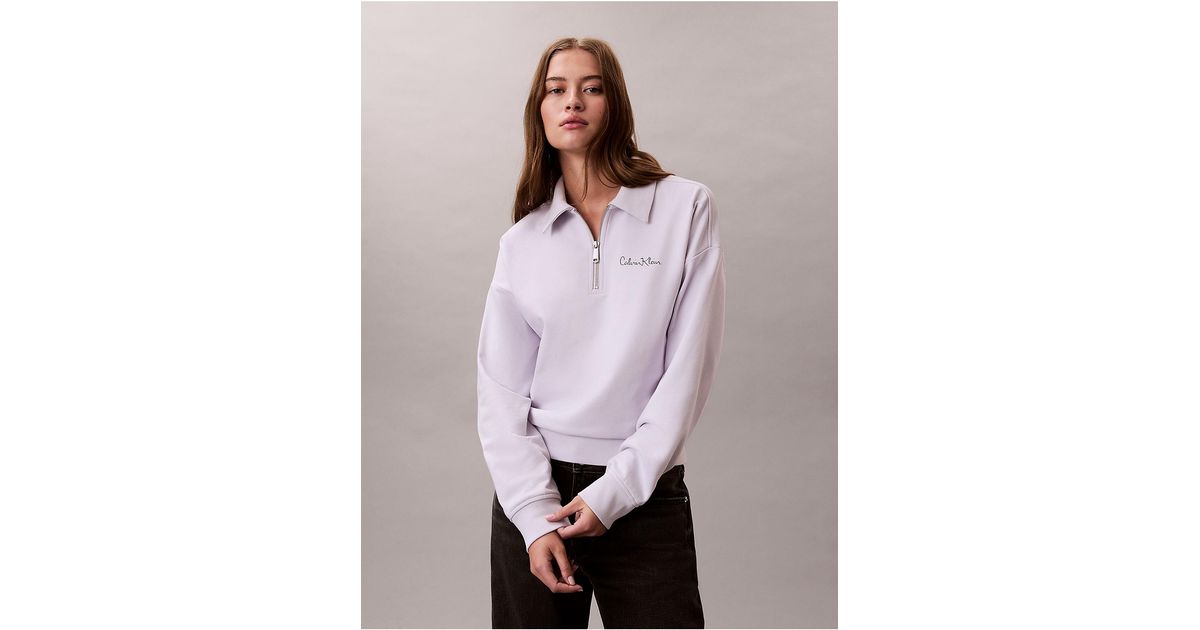 Calvin Klein Calvin Klein French Terry Script Logo Graphic Quarter Zip ...