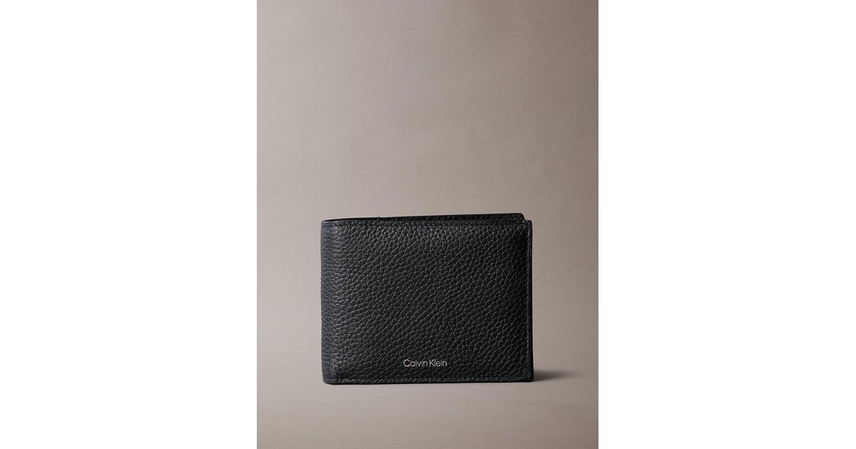 Calvin Klein Full-Grain Leather Rfid Trifold Wallet in Grey for Men ...