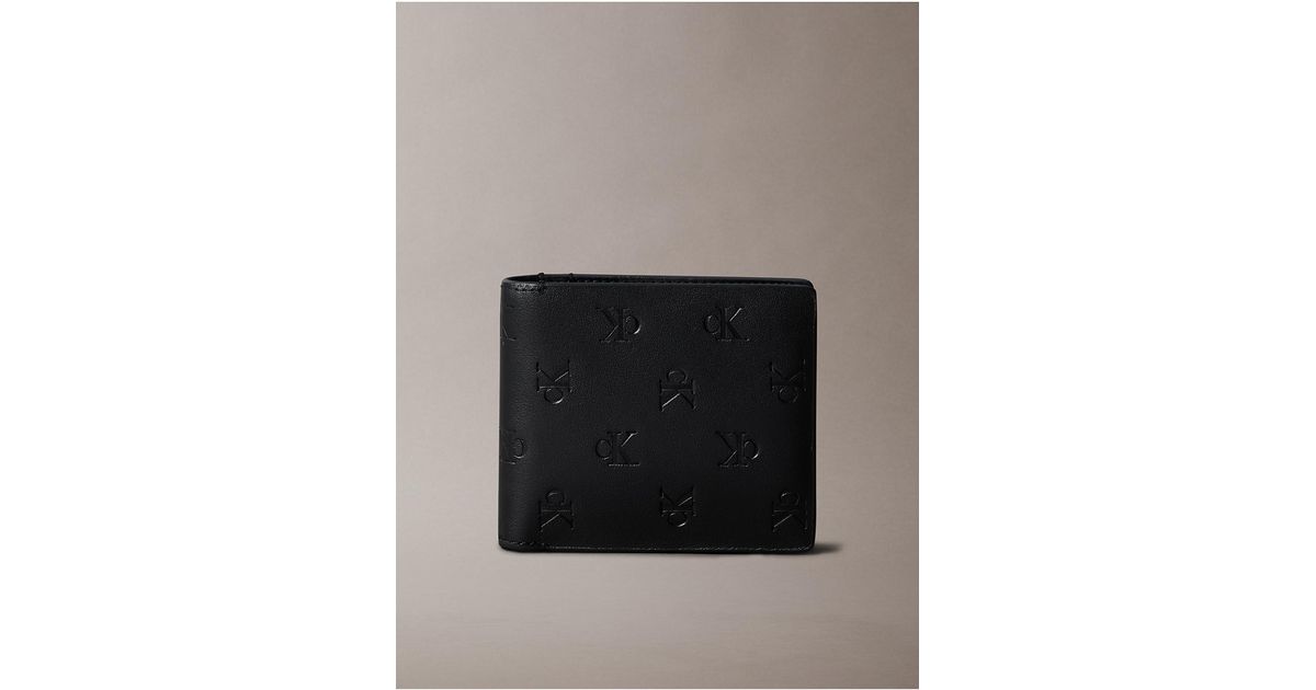 Calvin Klein Allover Monogram Logo Bifold Coin Wallet in Black for Men ...