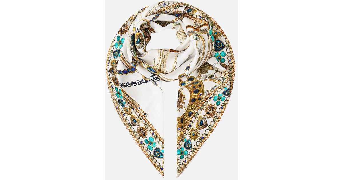 CAMILLA Large Crystalled Silk Square Scarf Chain Gang in Metallic | Lyst UK