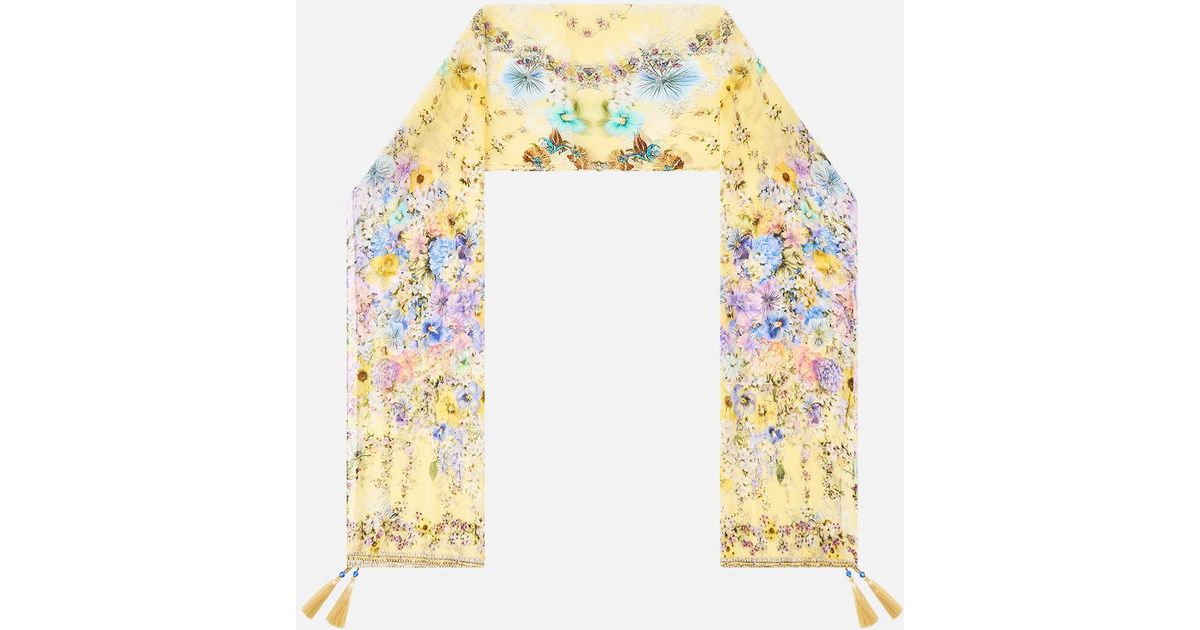 CAMILLA Long Silk Crinkle Chiffon Scarf Darling Buds in Metallic | Lyst UK