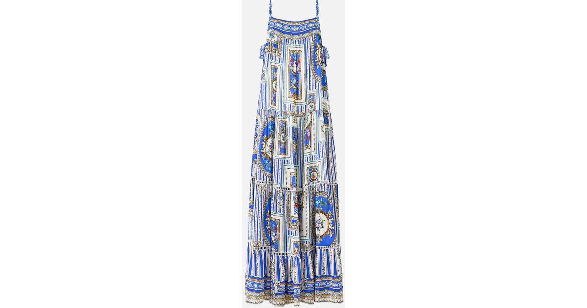 CAMILLA Long Tiered Dress With Bow Ties Ottoman Opulence in Blue | Lyst UK