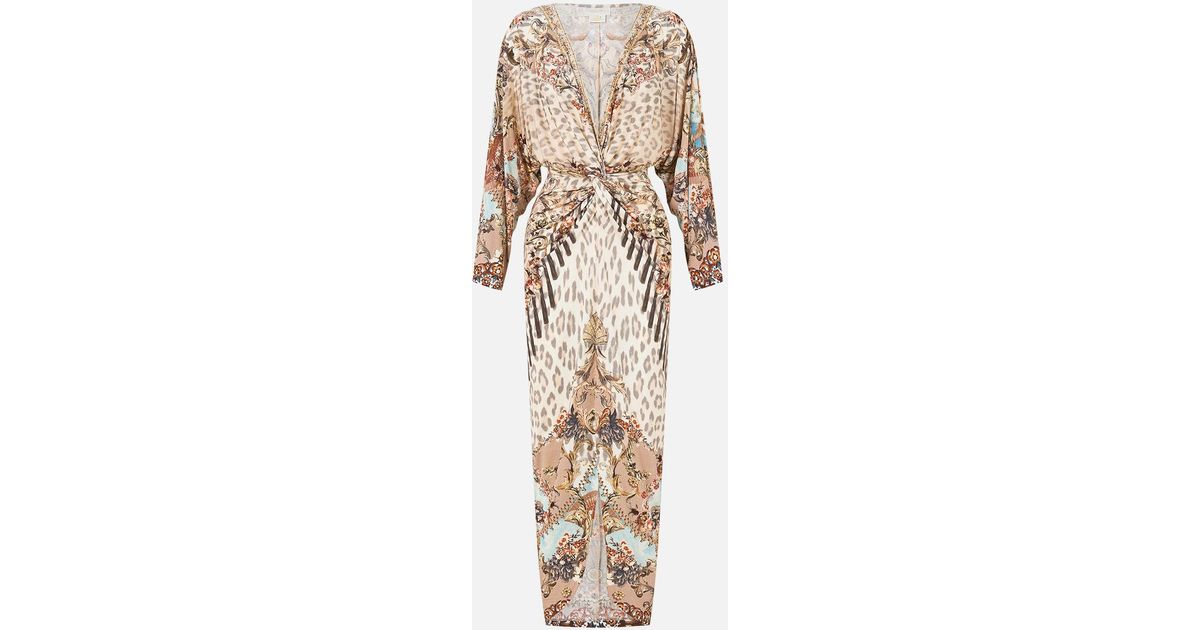 CAMILLA Long Split Front Twist Dress Aranjuez Animalia in Natural | Lyst UK