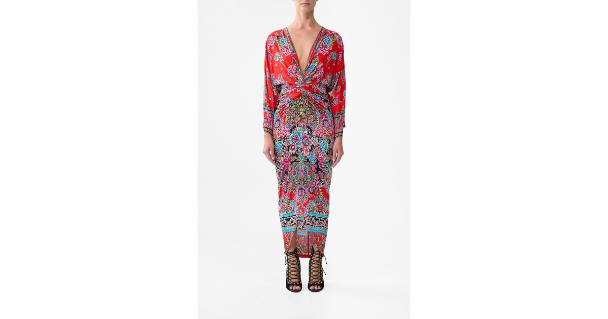 CAMILLA Long Split Front Twist Dress Artisans Of Anatolia in Red | Lyst UK