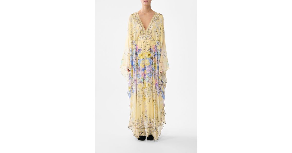 CAMILLA Long Kaftan With Waist Detail Darling Buds in Metallic | Lyst UK