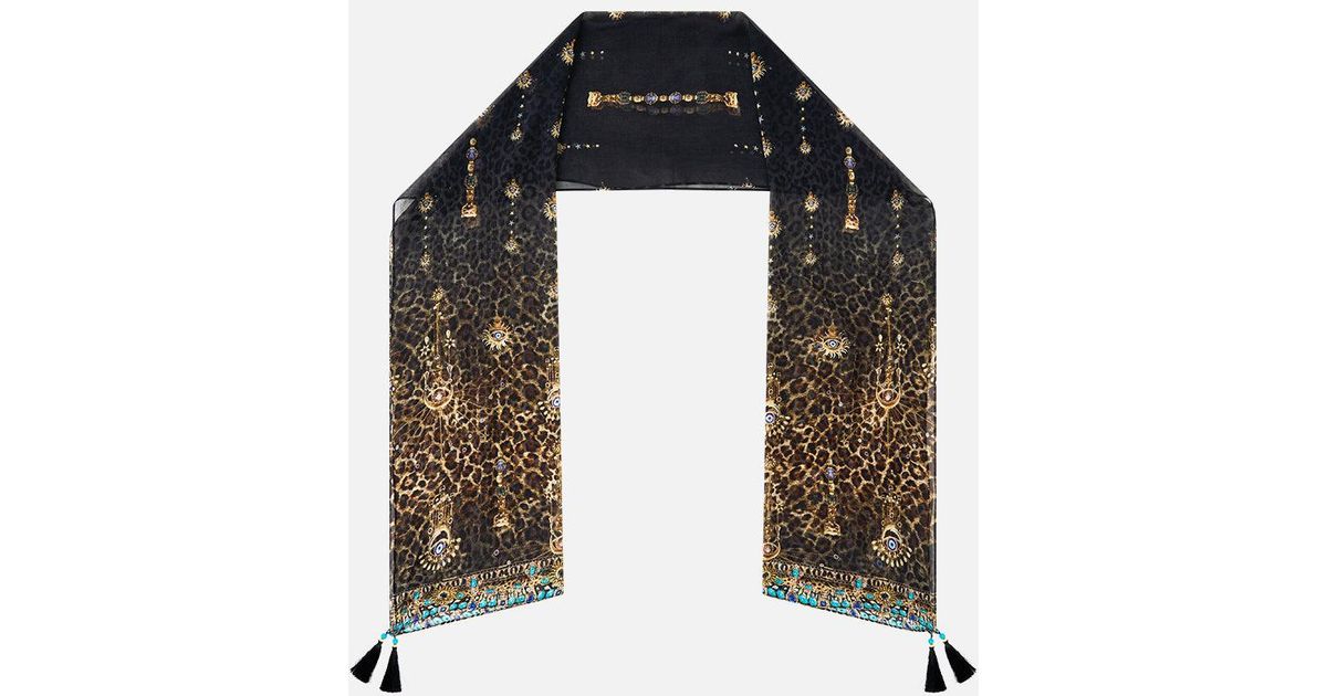 CAMILLA Long Silk Crinkle Chiffon Scarf Feline Folklore in Black | Lyst UK