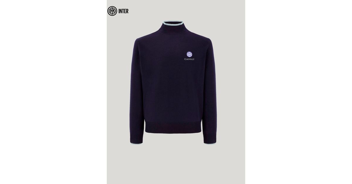 Canali Pure Wool Rollneck With Ribbed Details in Blue for Men | Lyst UK