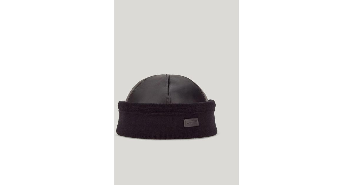 Canali Leather Beanie With Knit Band And Logo Tag in Blue for Men | Lyst UK