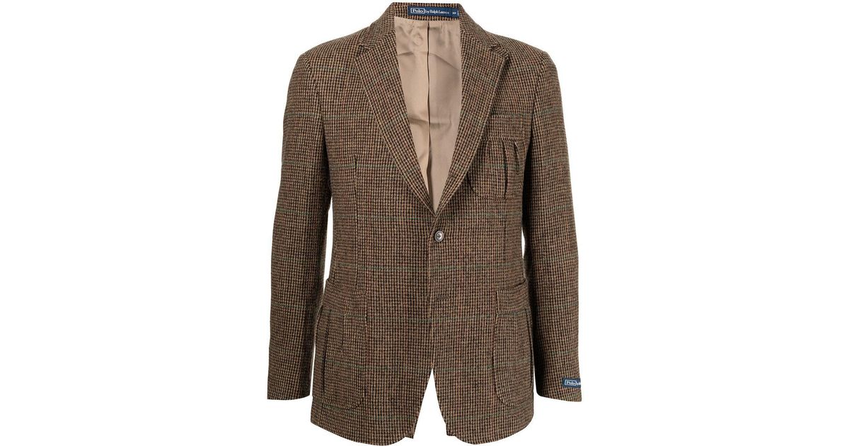 Polo Ralph Lauren Harris Tweed Single Breasted Blazer In Brown For Men