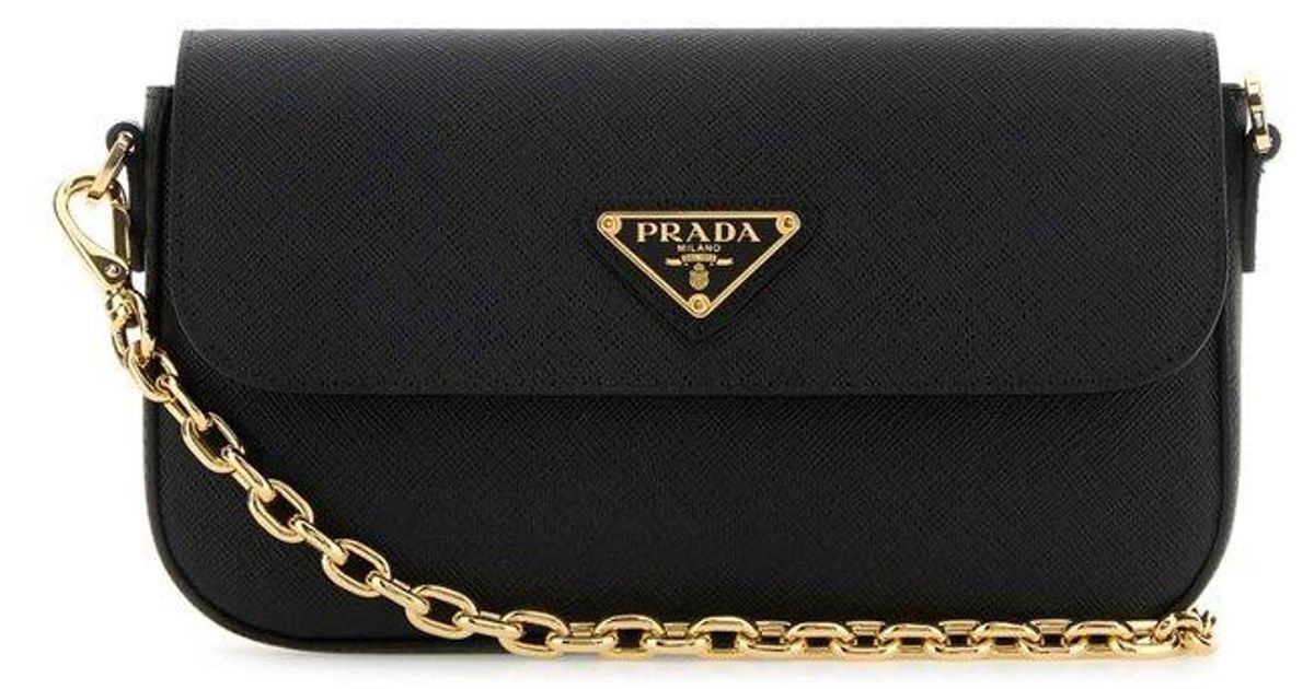 Prada Logo Plaque Chain Linked Crossbody Bag in Black | Lyst
