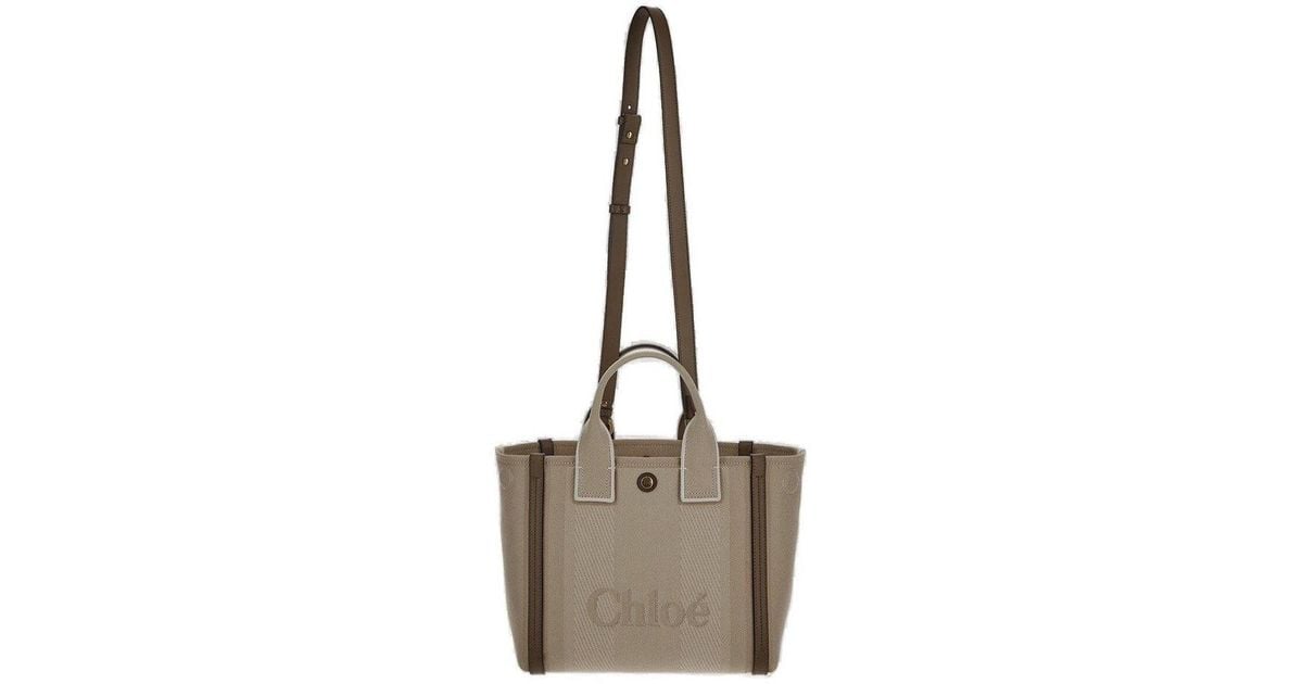 Chloé Logo Detailed Small Tote Bag in Natural | Lyst