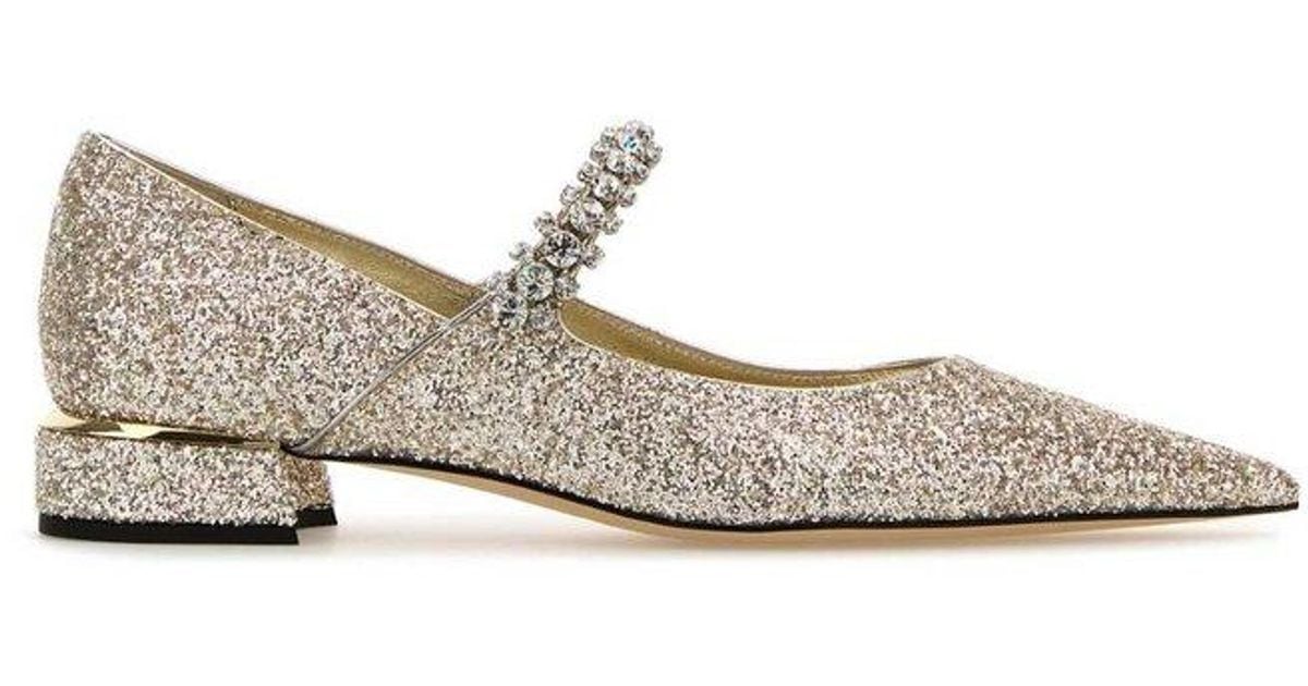Jimmy Choo Bing Glittery Flat Shoes in White | Lyst