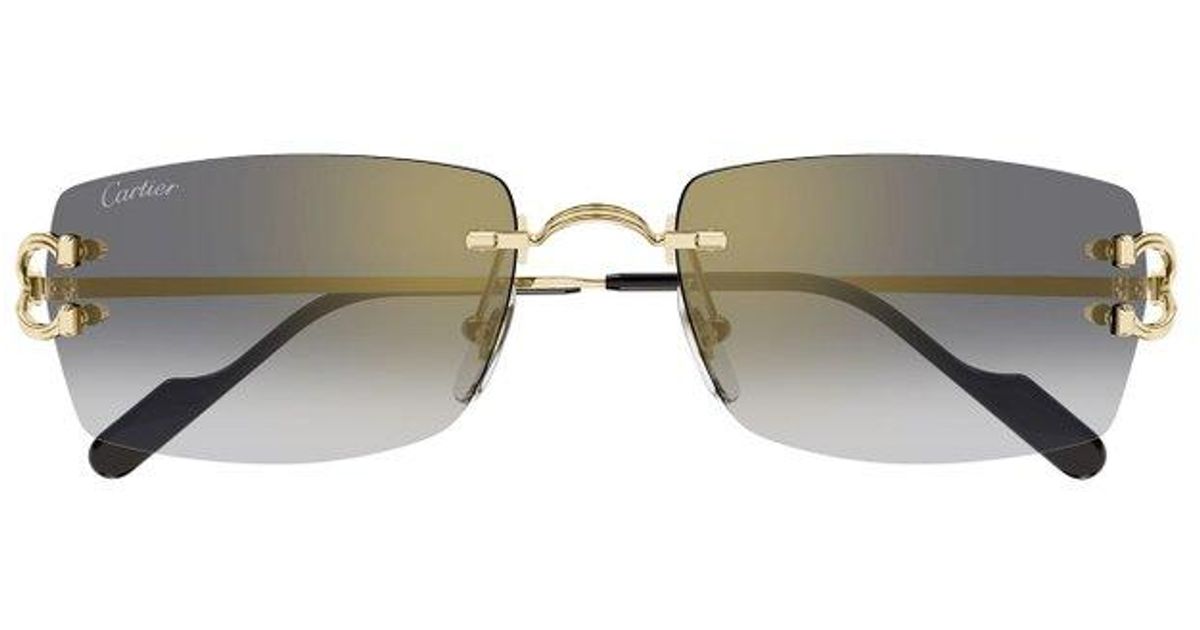 Cartier Rectangle-Rimless Sunglasses in Black for Men | Lyst