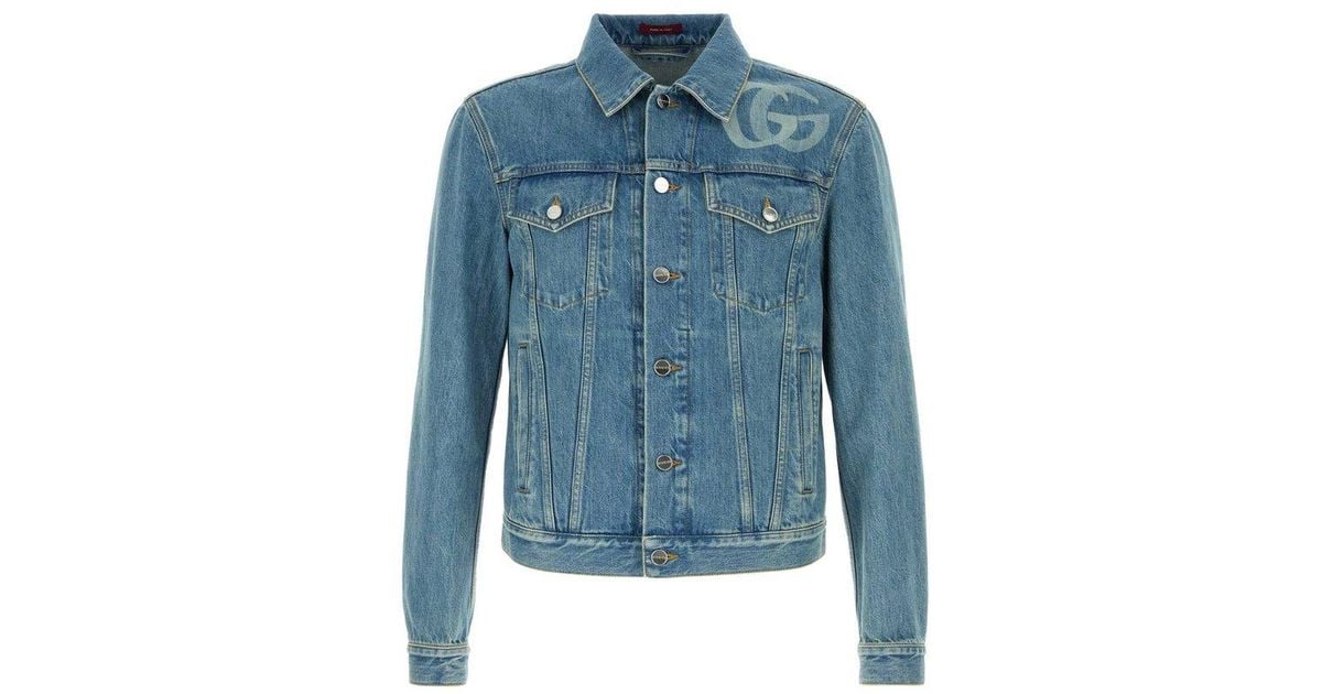 Gucci Gg Logo Denim Jacket in Blue for Men | Lyst UK
