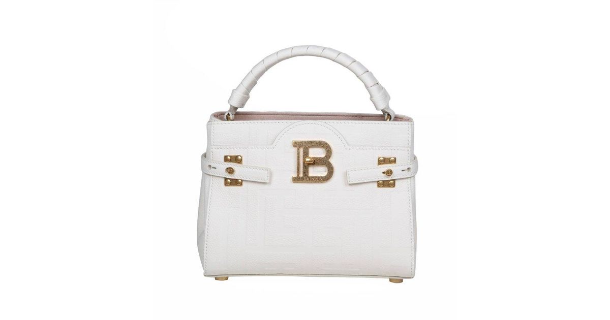 Balmain Monogram B Buzz Handbag in White | Lyst