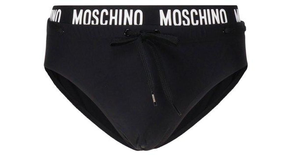 Moschino Logo Waistband Drawstring Swim Briefs in Black for Men | Lyst