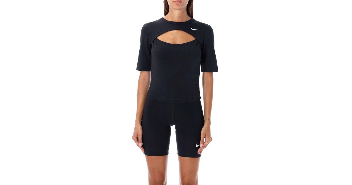 Nike Cut-out Swoosh-logo Round-neck T-shirt in Blue | Lyst