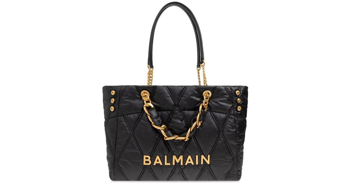 Balmain Logo Lettering Tote Bag in Black | Lyst