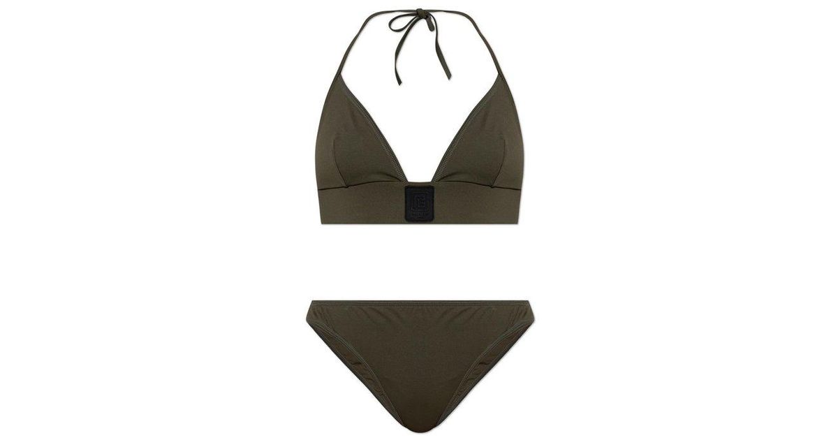 Balmain Logo Patch Two Piece Swimsuit in Green | Lyst
