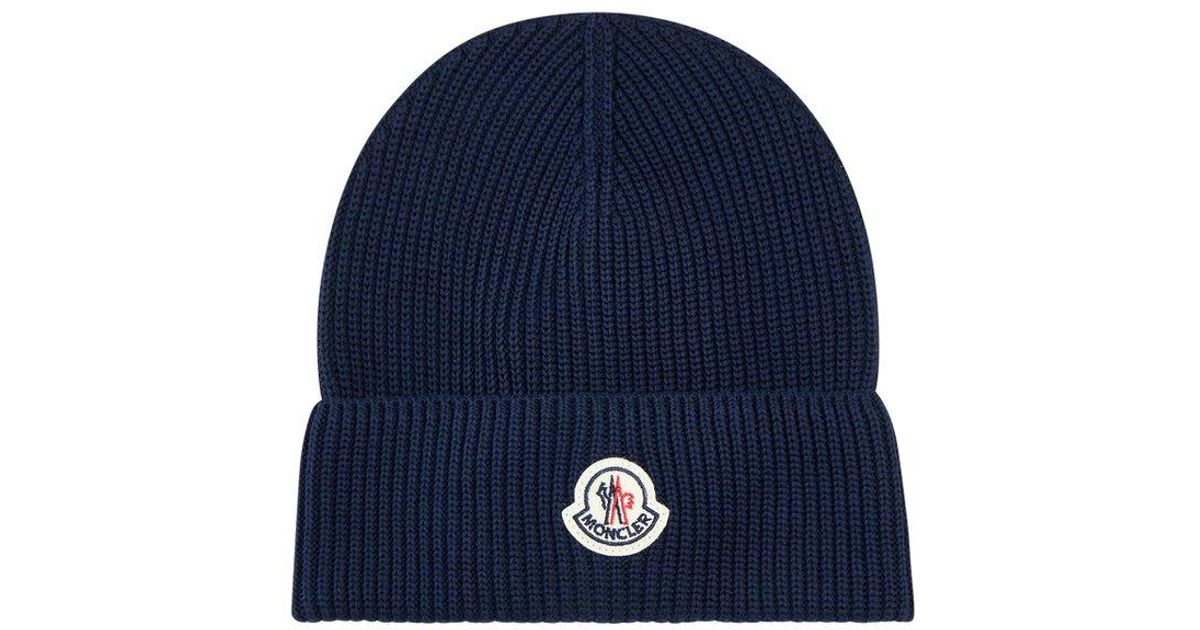 Moncler Blue Cotton Logo Patch Beanie for Men | Lyst UK