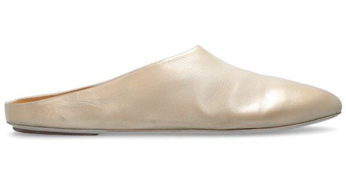 Marsèll Pointed-toe Metallic Mules in Natural | Lyst
