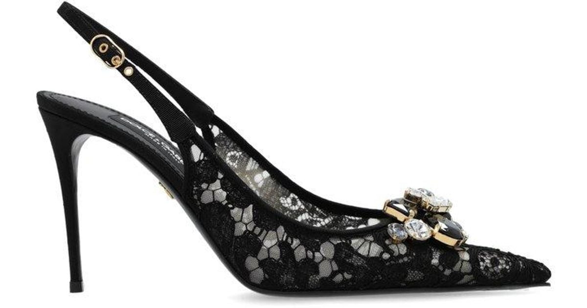 Dolce & Gabbana Embellished Pointed Toe Heeled Slingbacks in Black | Lyst