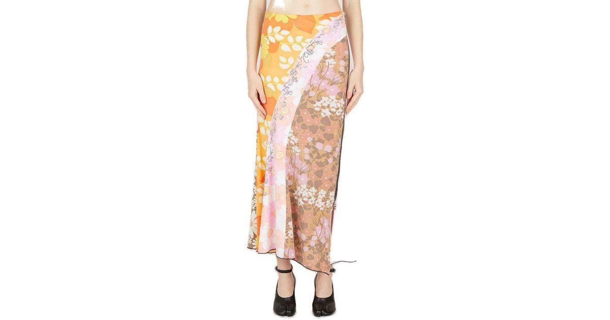 Rave Review Alma Floral Printed Patchwork Midi Skirt in Pink | Lyst