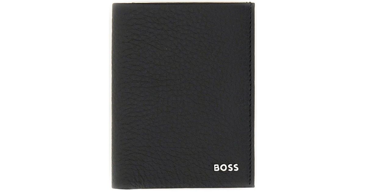 BOSS Logo Embossed Bi-Fold Wallet in Black for Men | Lyst