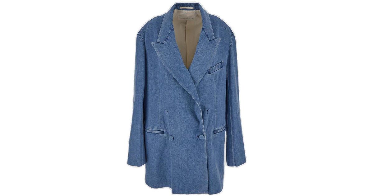 Dries Van Noten Double-breasted Straight Hem Denim Blazer in Blue | Lyst