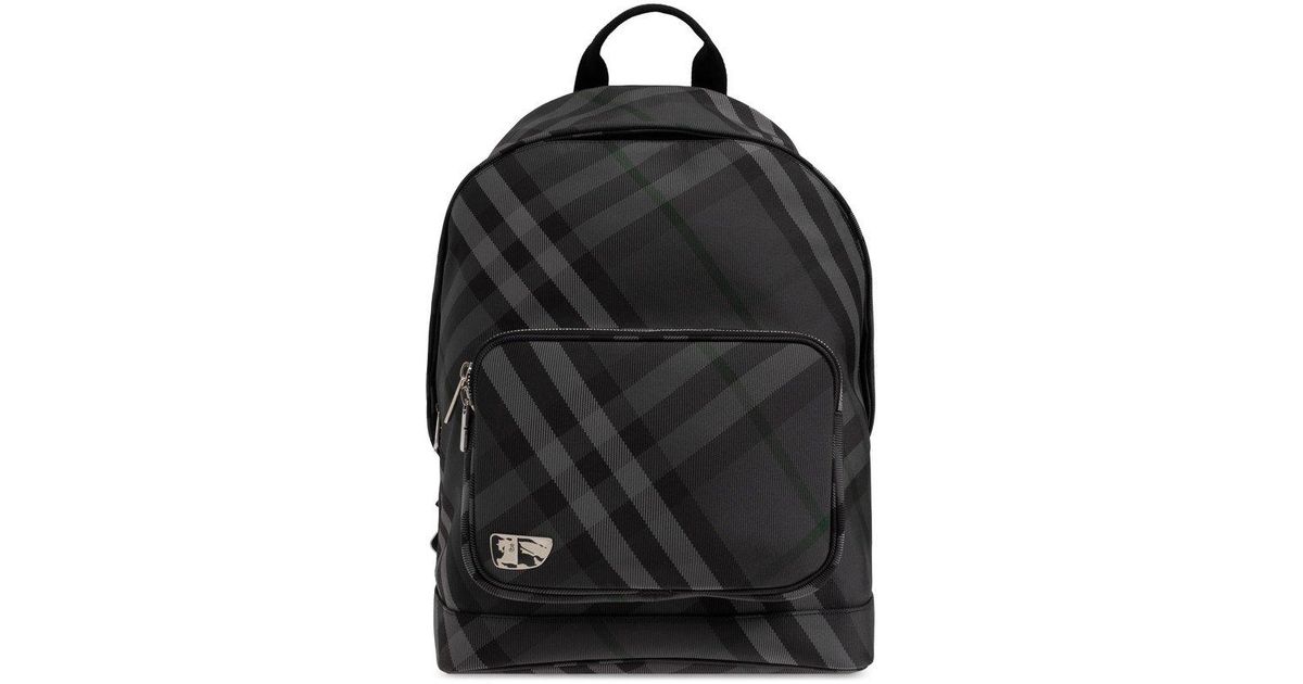 Burberry Checked Canvas Backpack With Top Handle in Black for Men | Lyst