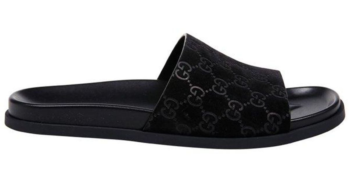 Gucci Logo Detailed Slide Sandals in Black for Men | Lyst