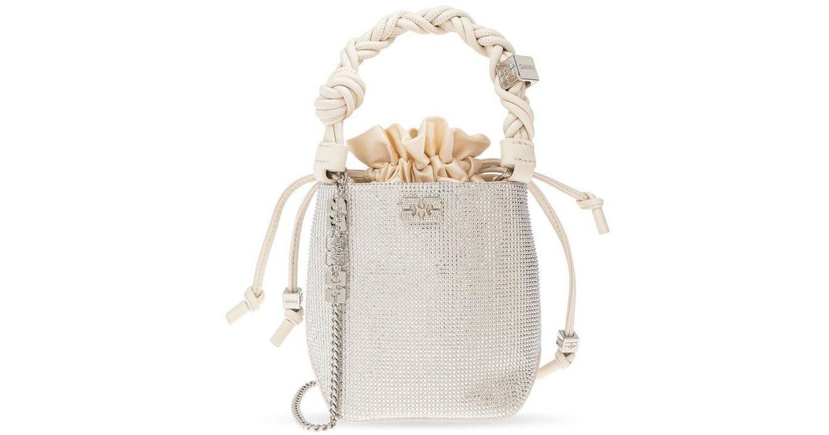 Ganni Mini Bou Bucket Bag in White | Lyst
