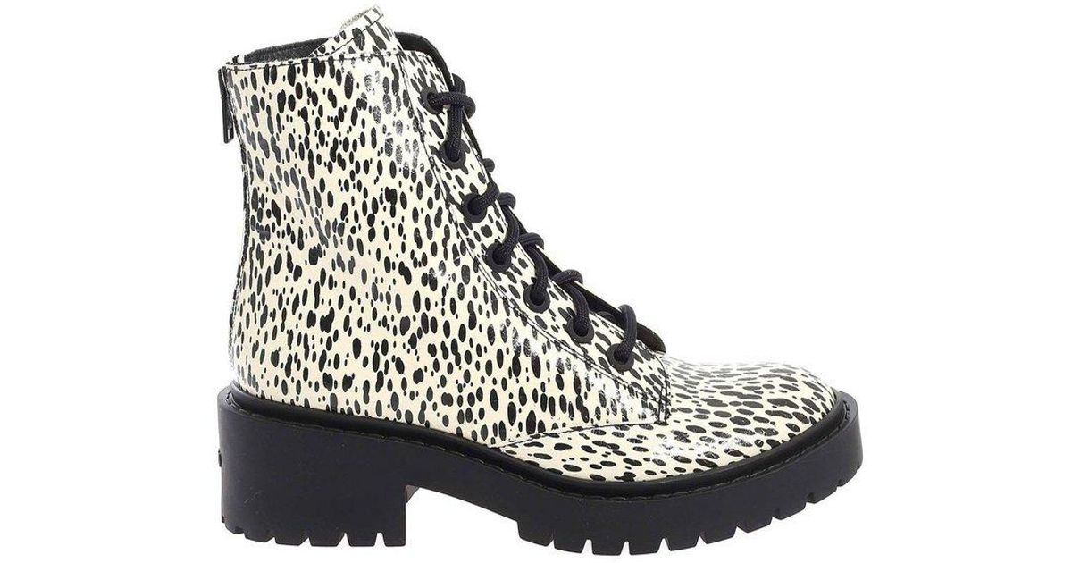 KENZO Leopard-Printed Lace-Up Boots in White | Lyst