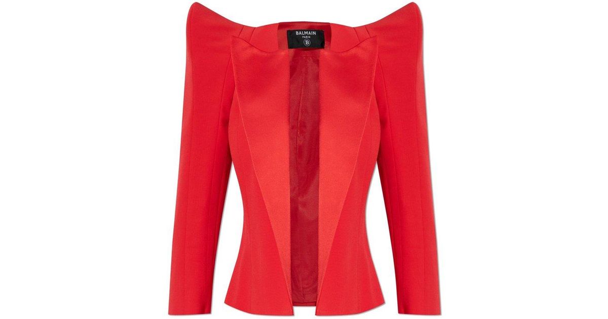 Balmain Structured Shoulders Cropped Crepe Jacket | Lyst