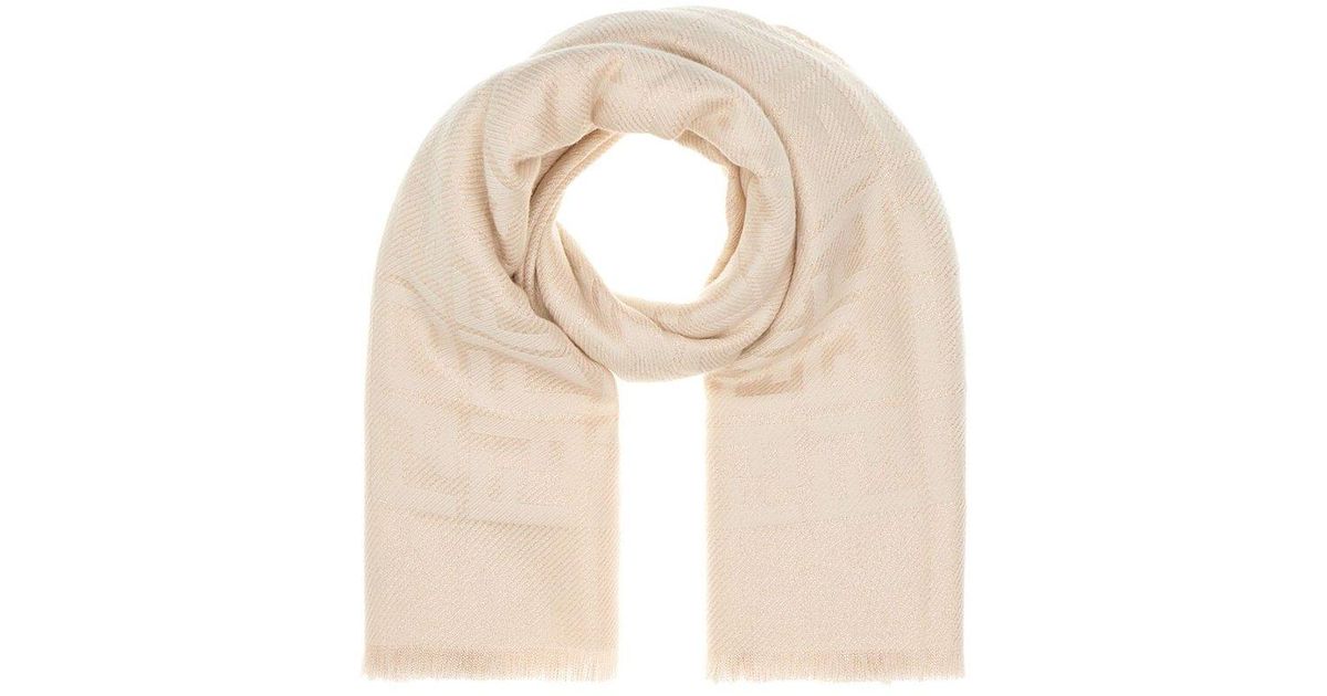 Fendi Ff Jacquard Frayed-Edge Scarf in Natural | Lyst UK